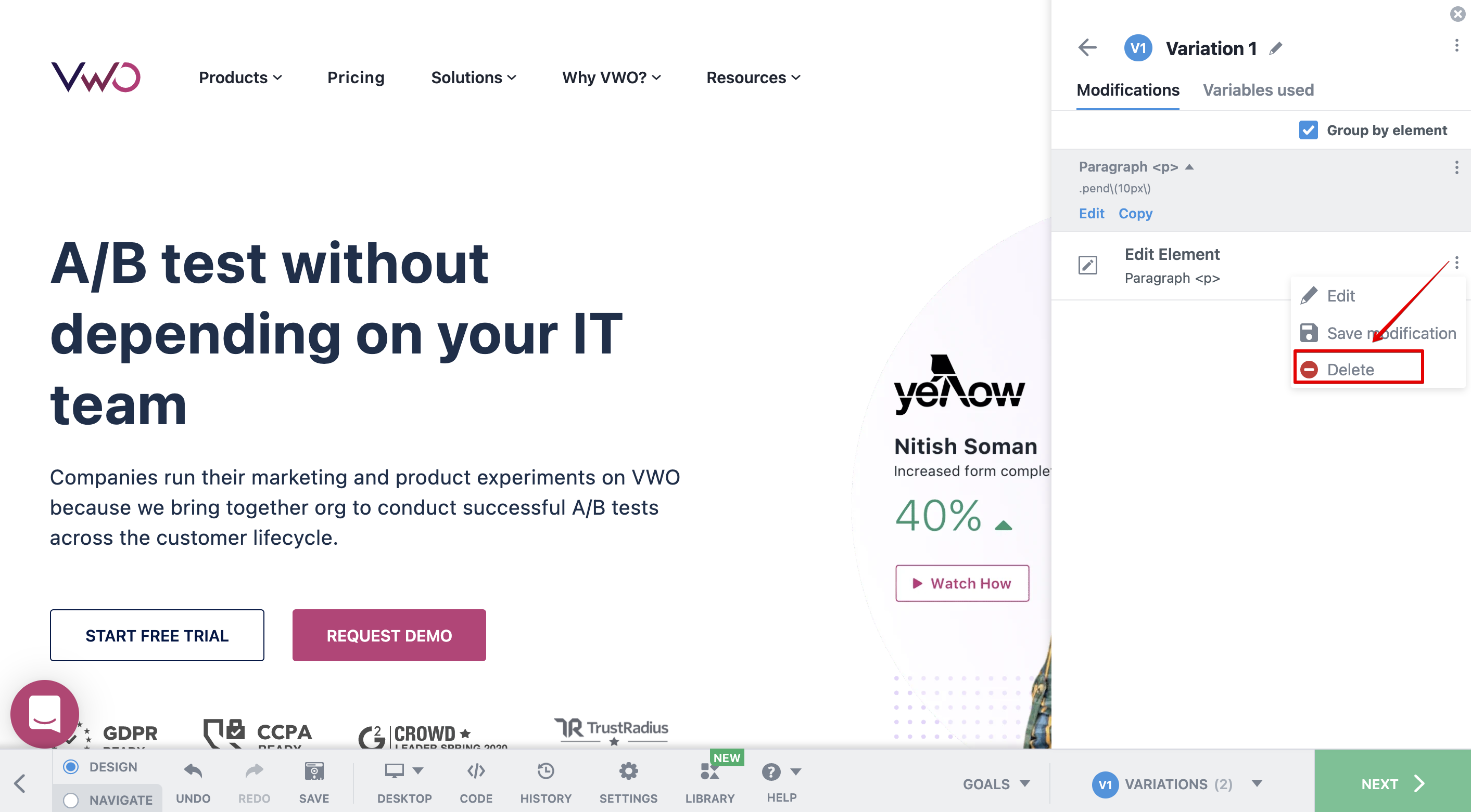 Working with Element's Selector Paths While Making Changes Using VWO's ...